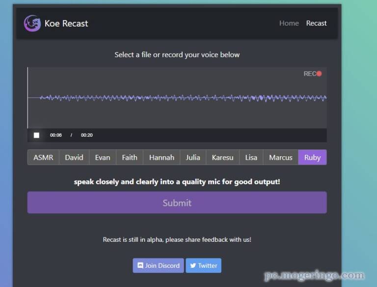 録音した声をAIが変換、男性や女性の声に変換するWebサービス 『Koe Recast』 - PCあれこれ探索