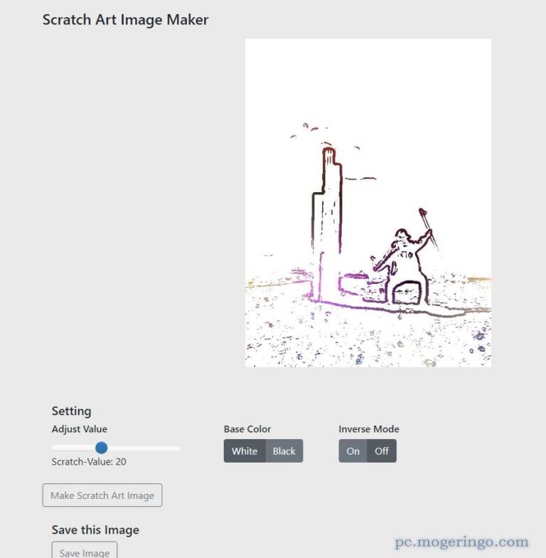 写真をスクラッチアートに変換できる面白いWebサービス 『Scratch Art Image Maker』 - PCあれこれ探索
