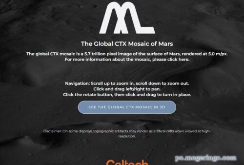 火星をグイグイ探検できる3DマップWebサービス 『The Global CTX Mosaic of Mars』 - PCあれこれ探索