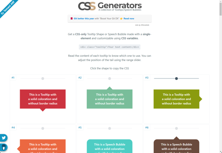 吹き出し専門のCSSデザイン集Webサービス 『CSS Generators:Tooltips & speech bubbles』 - PCあれこれ探索